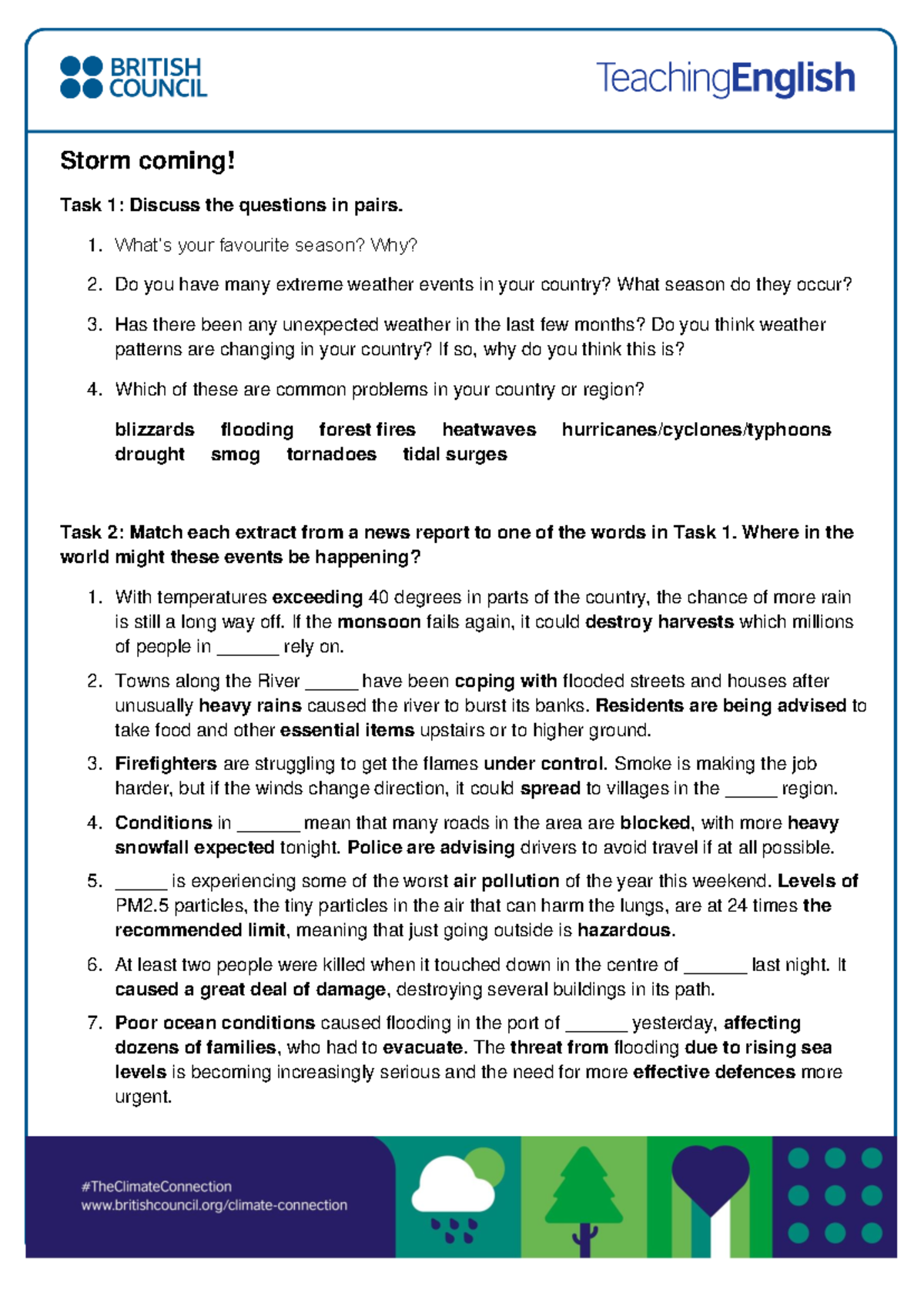 Storm coming Student Worksheet - Storm coming! Task 1: Discuss the ...