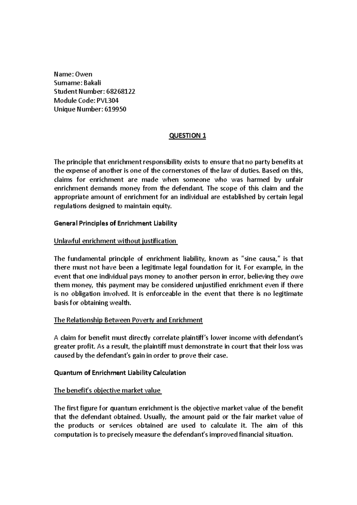 Pvl3704 assignment 1 - Name: Owen Surname: Bakali Student Number: 68268122 Module Code: PVL ...