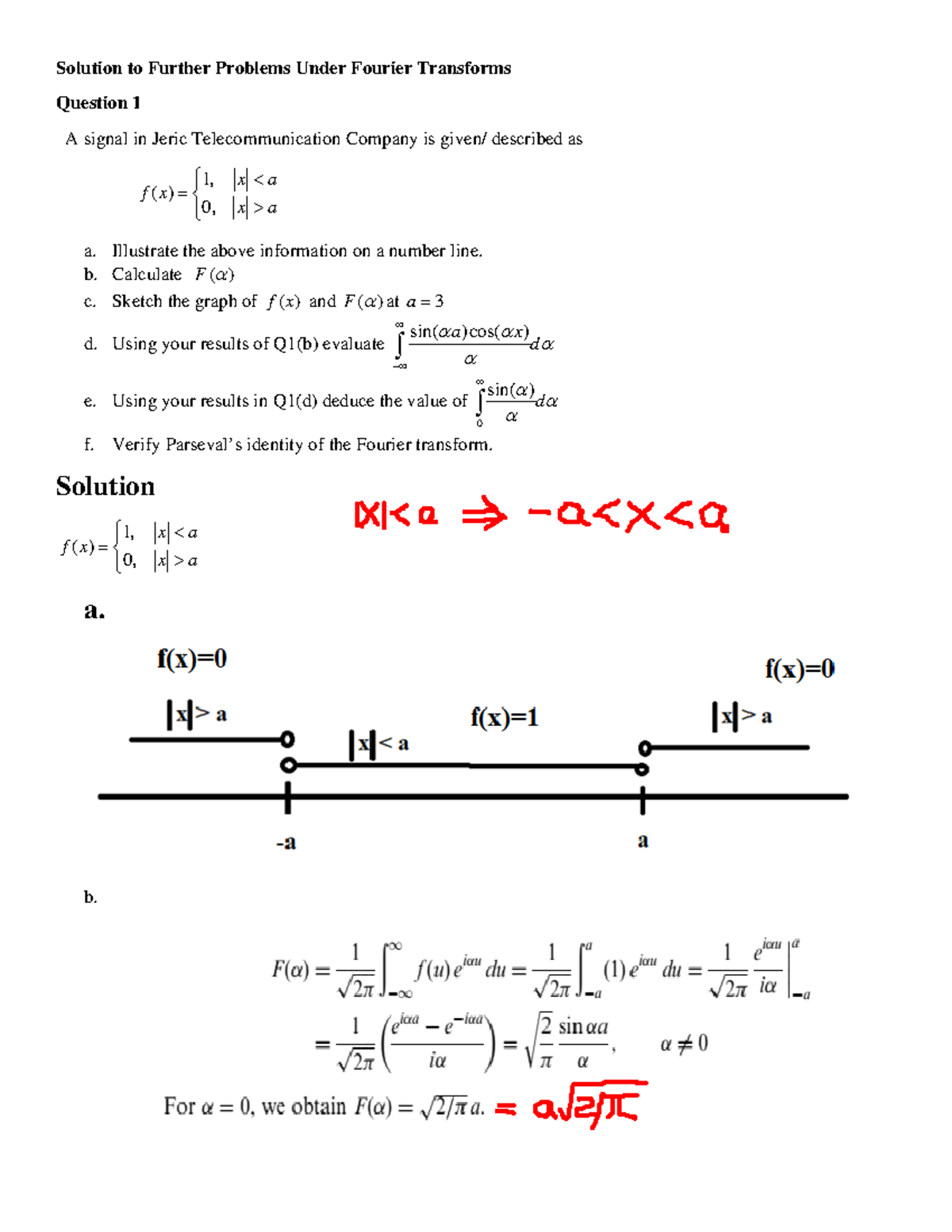 Solution to Further Problems Under Fourier Transforms - Illustrate the ...