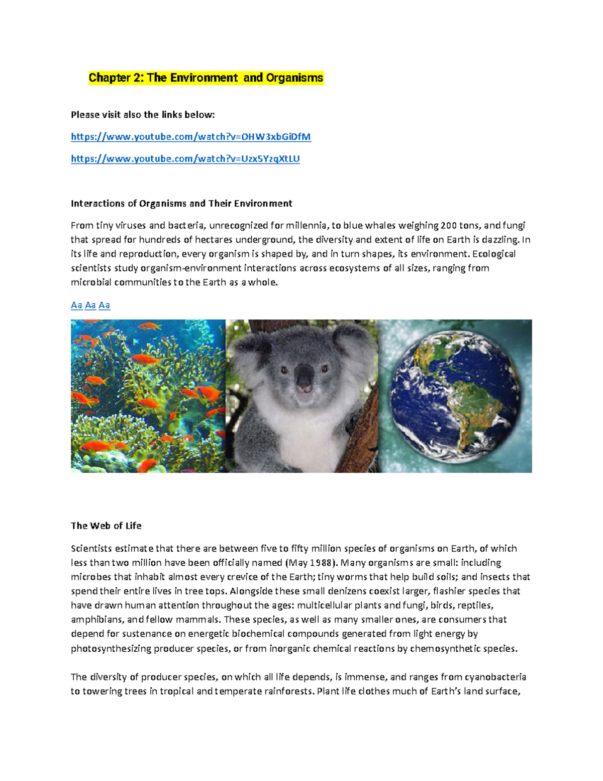 ENVI SCI Chapter 2 - Environmental Science - Chapter 2: The Environment ...