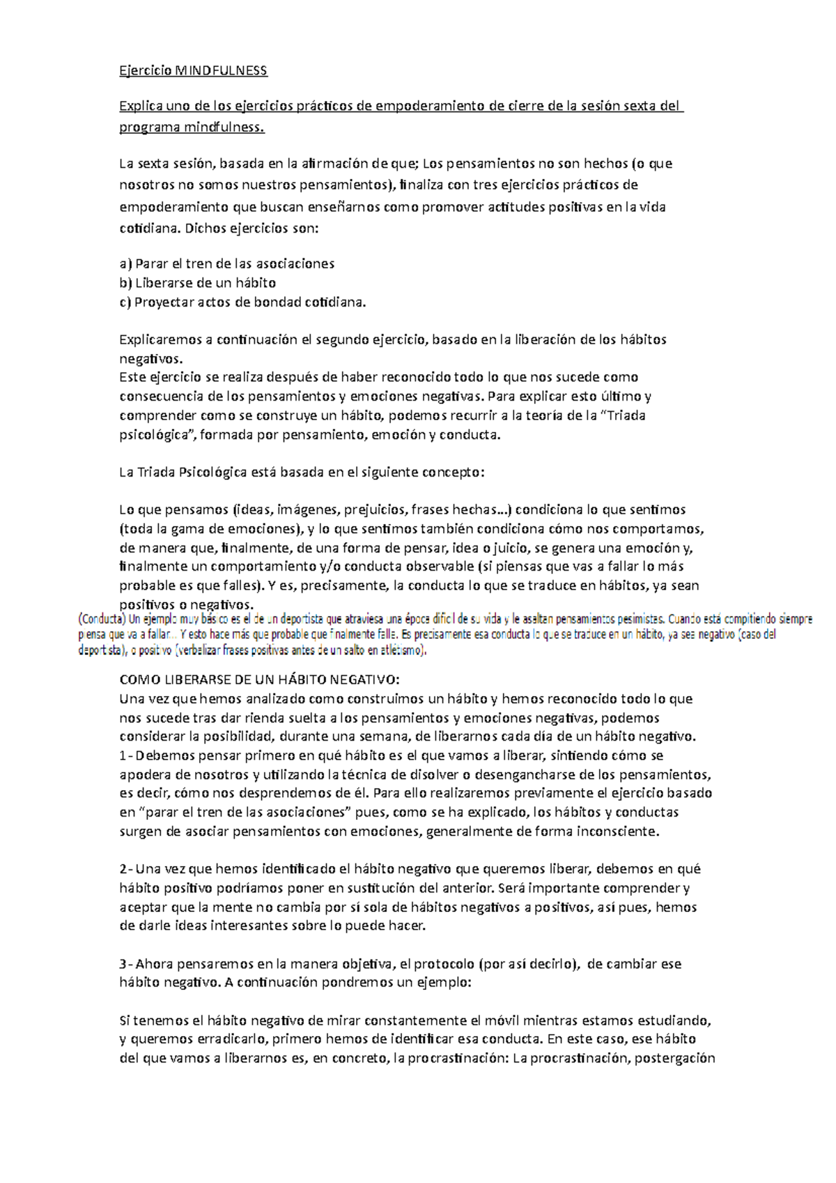 Ejercicio Mindfulness - Ejercicio MINDFULNESS Explica uno de los ...