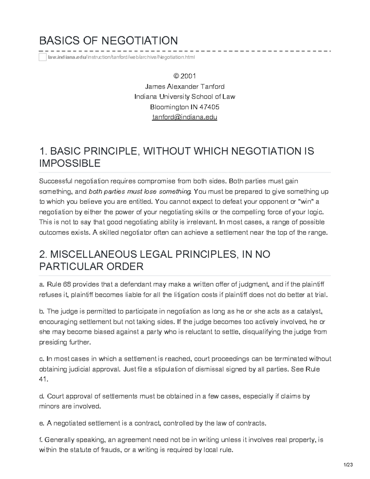 Basics of Negotiation and - BASICS OF NEGOTIATION law.indiana - Studocu