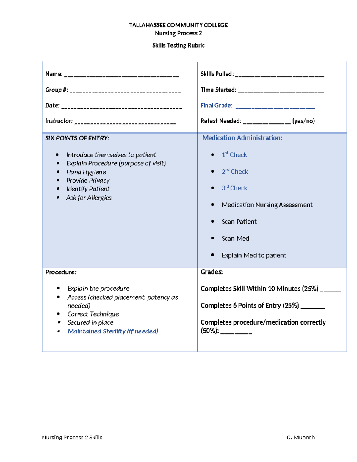 Skills+Check+Off+Paperwork - TALLAHASSEE COMMUNITY COLLEGE Nursing ...