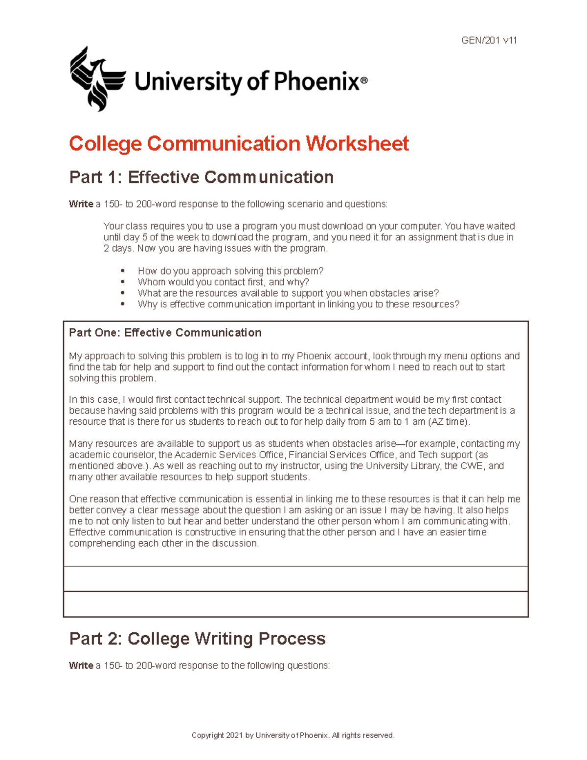 Gen201 v11 new wk3 college communication worksheet - GEN/201 v College ...