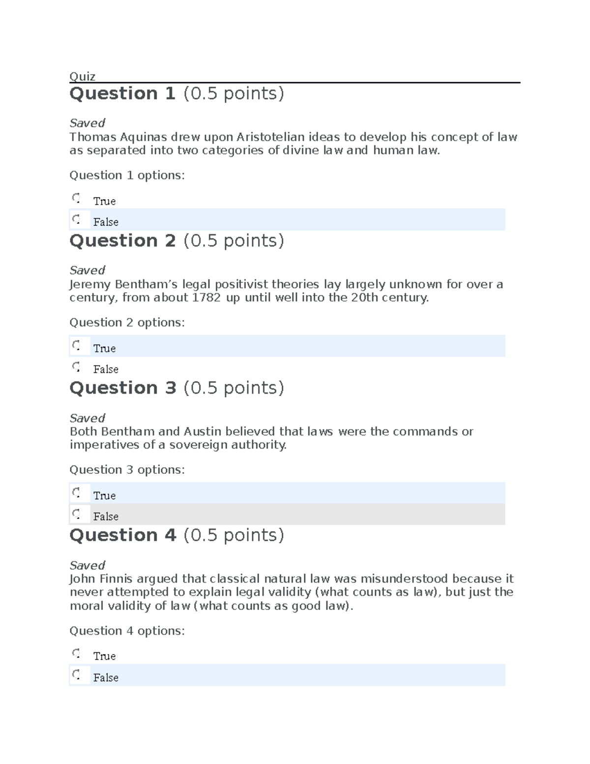 Legal Interpretation LLW1004 Assessment 1 Online Quiz 1a - Legal Theory ...