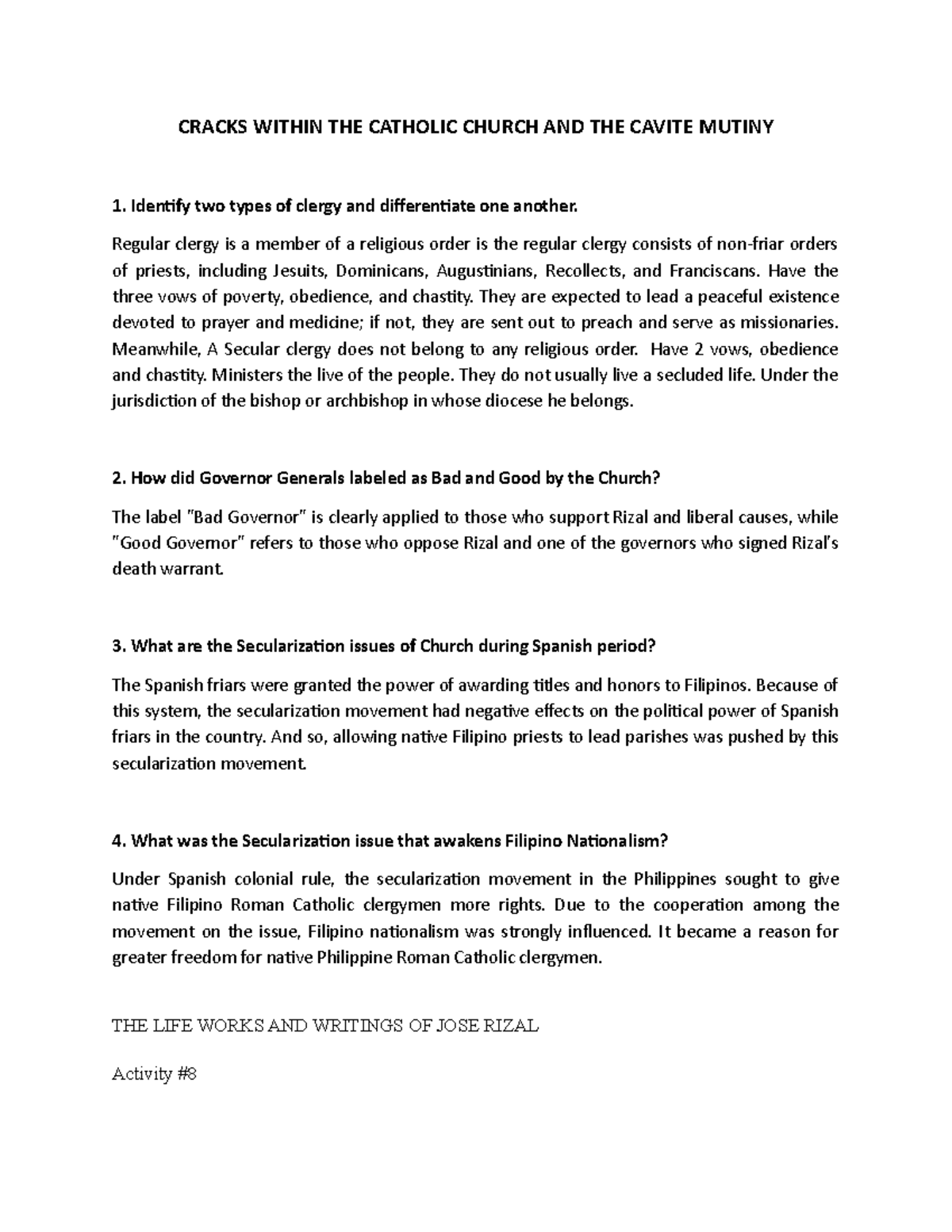 R8 - R8 RIZAL - CRACKS WITHIN THE CATHOLIC CHURCH AND THE CAVITE MUTINY ...