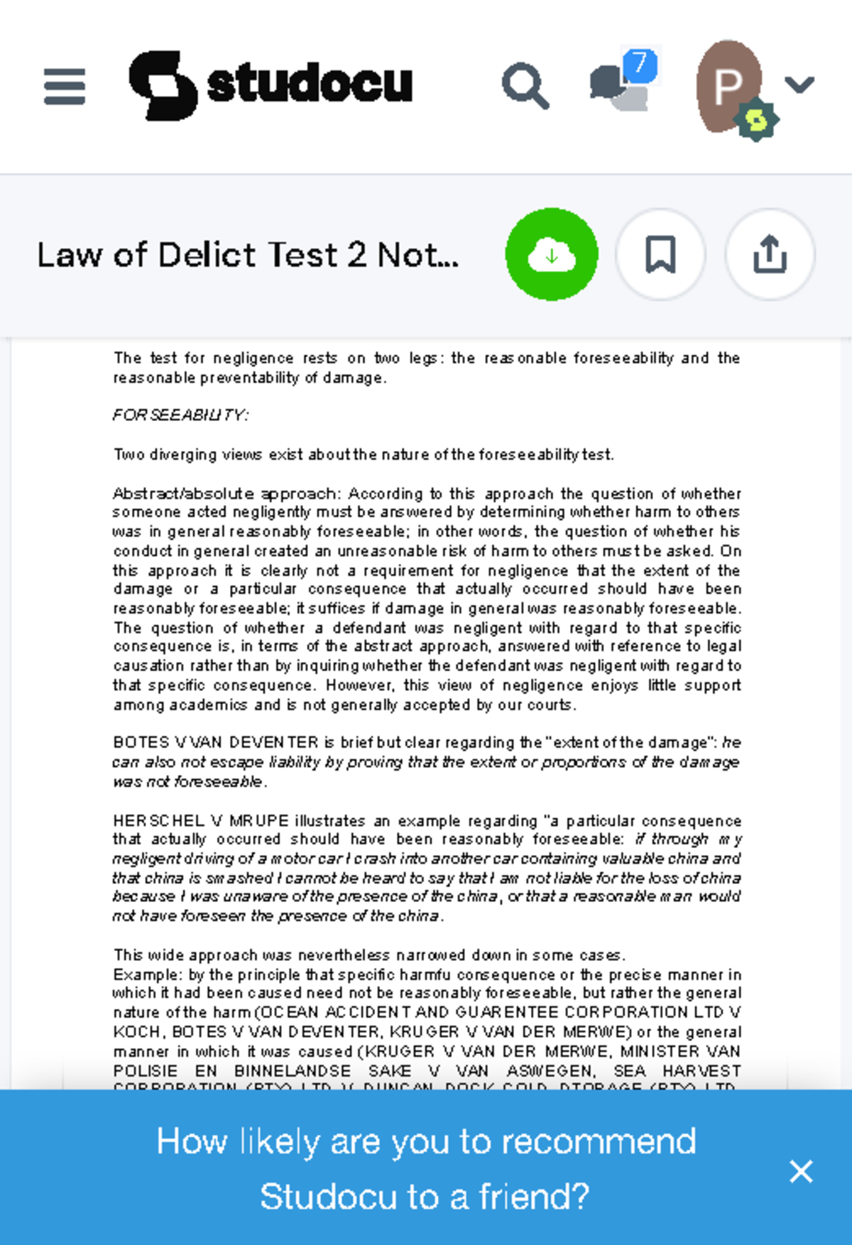 Law of Delict Test 2 Notes - UNIT 5 Negligence Definition and nature of ...