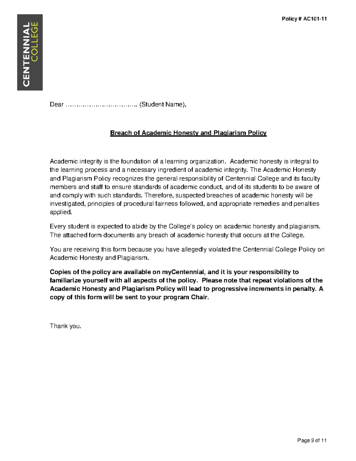 Ac101-11-academic-honesty-and-plagiarism-breach-report-form fillable ...