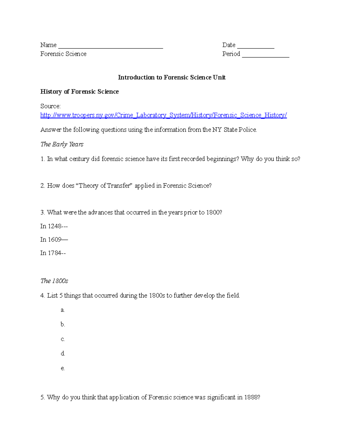 - History of Forensic Science - Name ...