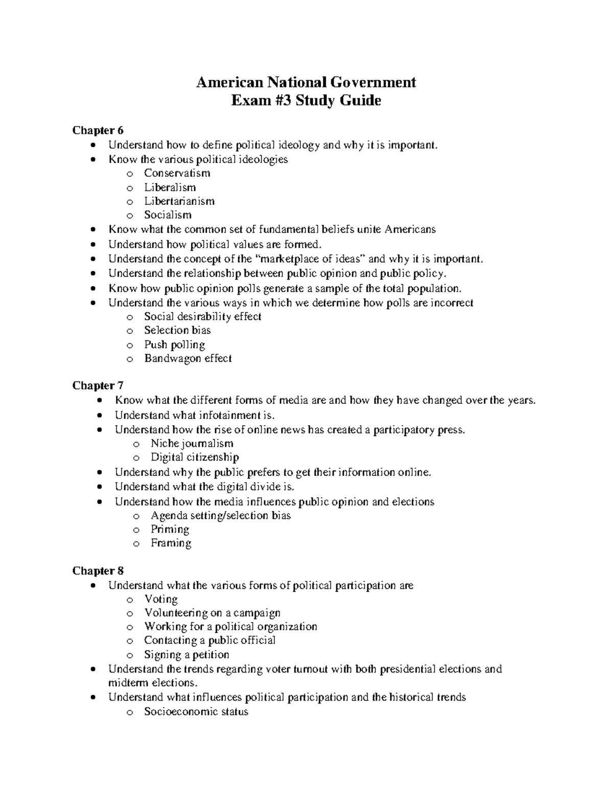 Exam #2 Study Guide - American National Government Exam #3 Study Guide ...