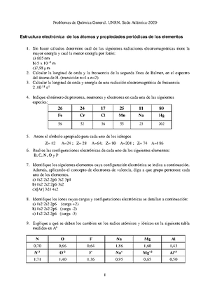 Guía 1 Estructura elect y prop periódicas - Problemas de Química ...