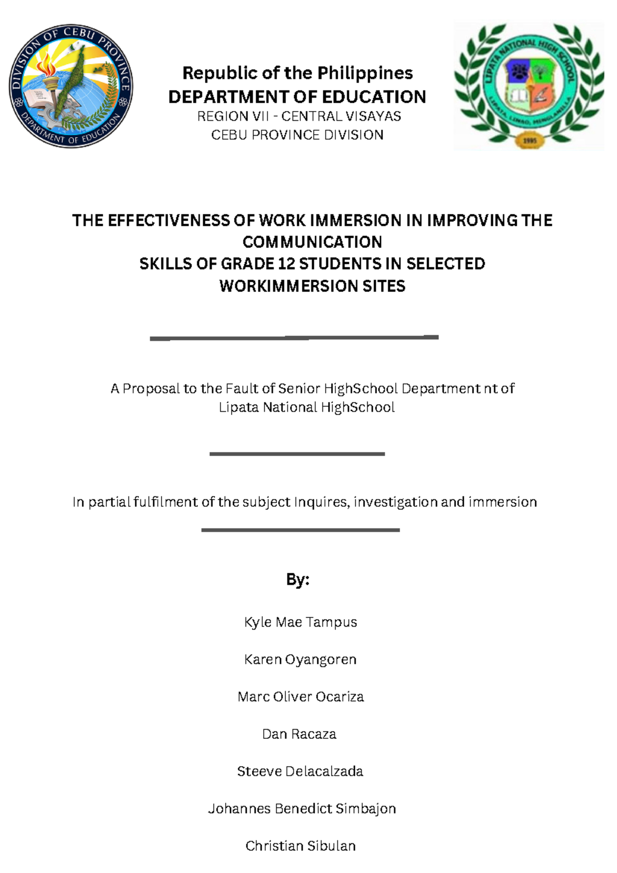 THE Effectiveness OF WORK Immersion IN Improving THE Communication Skills OF Grade 12 Students ...