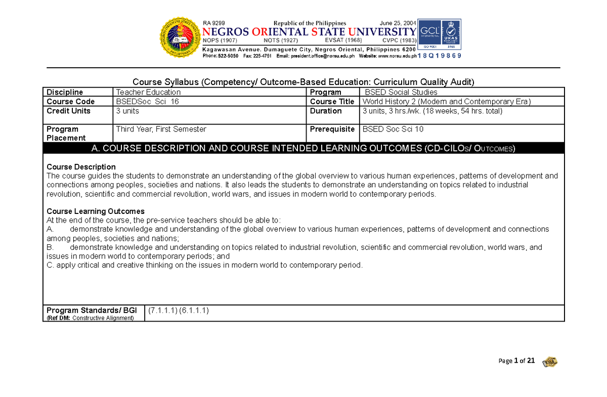 BSED Socsci 16 - Course Syllabus (Competency/ Outcome-Based Education ...