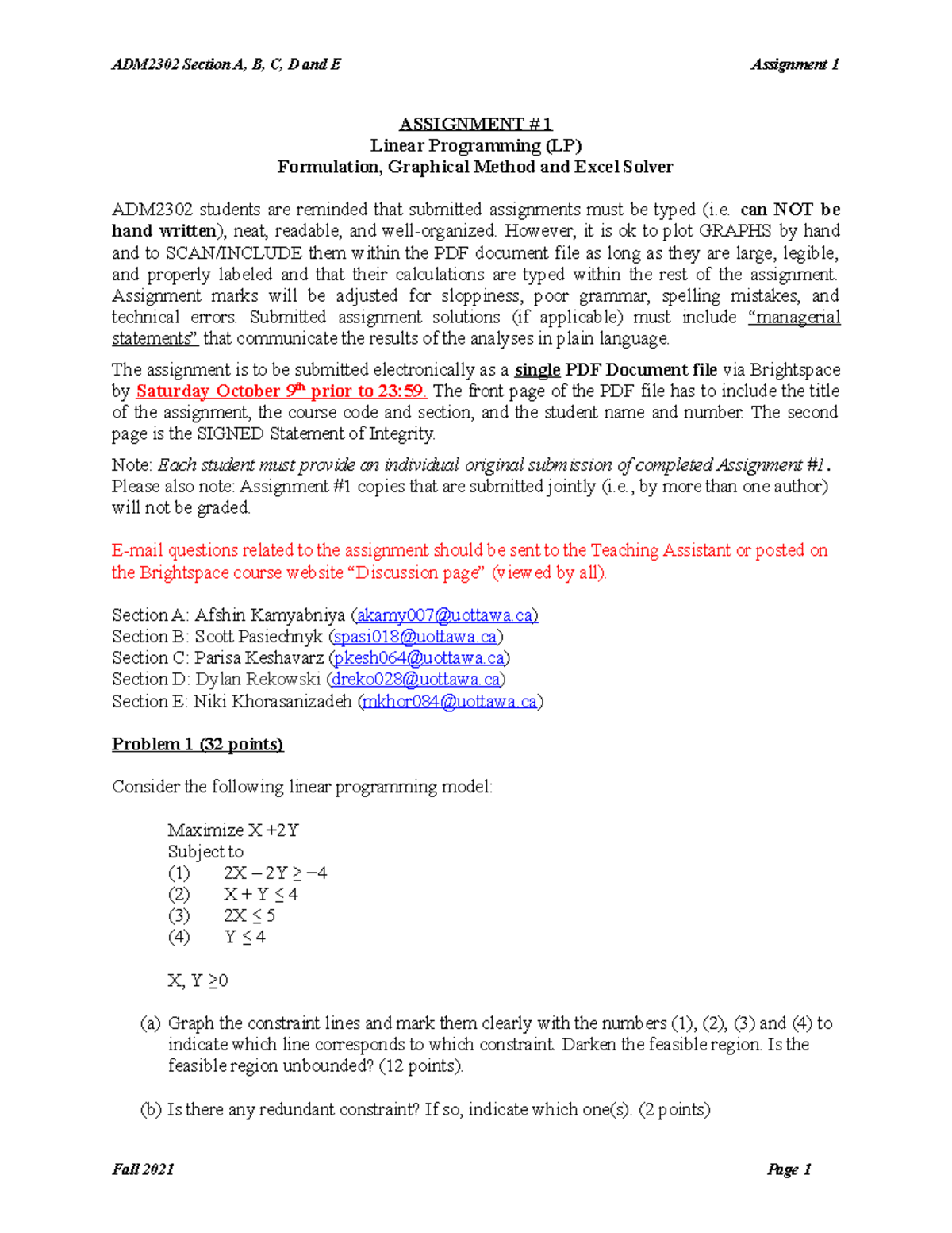 1. ADM2302 Assignment 1 Fall 21 - ADM2302 Section A, B, C, D and EAssignment 1 ASSIGNMENT # 1 ...