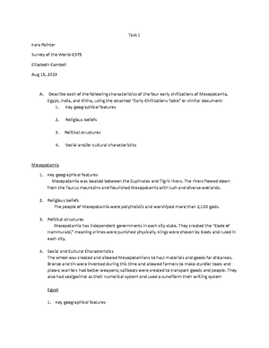 C375 Task 1 - Survey of World History Task 1-passed - A. Key ...