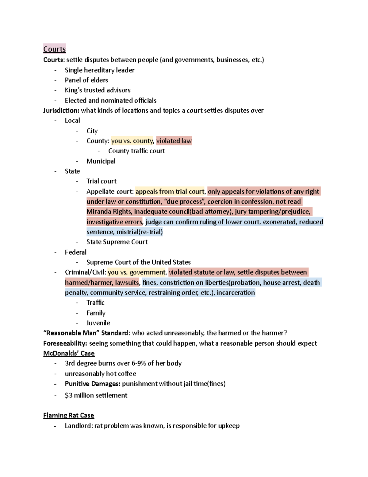 PSC 101 - Exam 2 Lecture Notes Part 1 - Courts Courts: settle disputes ...
