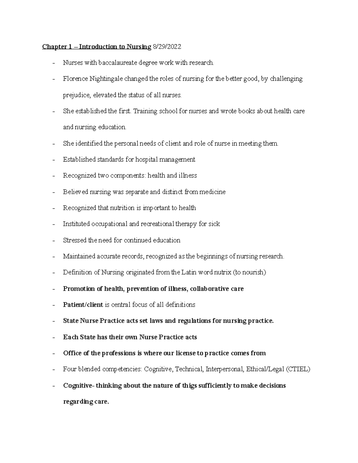 Fundamentals of Nursing Notes - Chapter 1 – Introduction to Nursing 8 ...