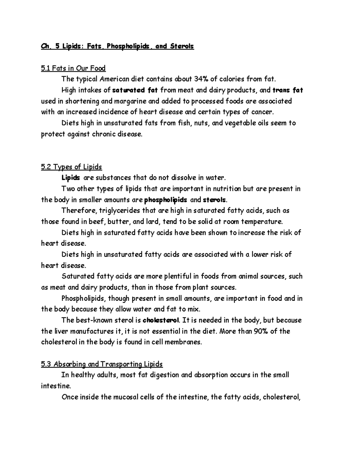 Ch. 5 Lipids: Fats Phospholipids and Sterols - Studocu
