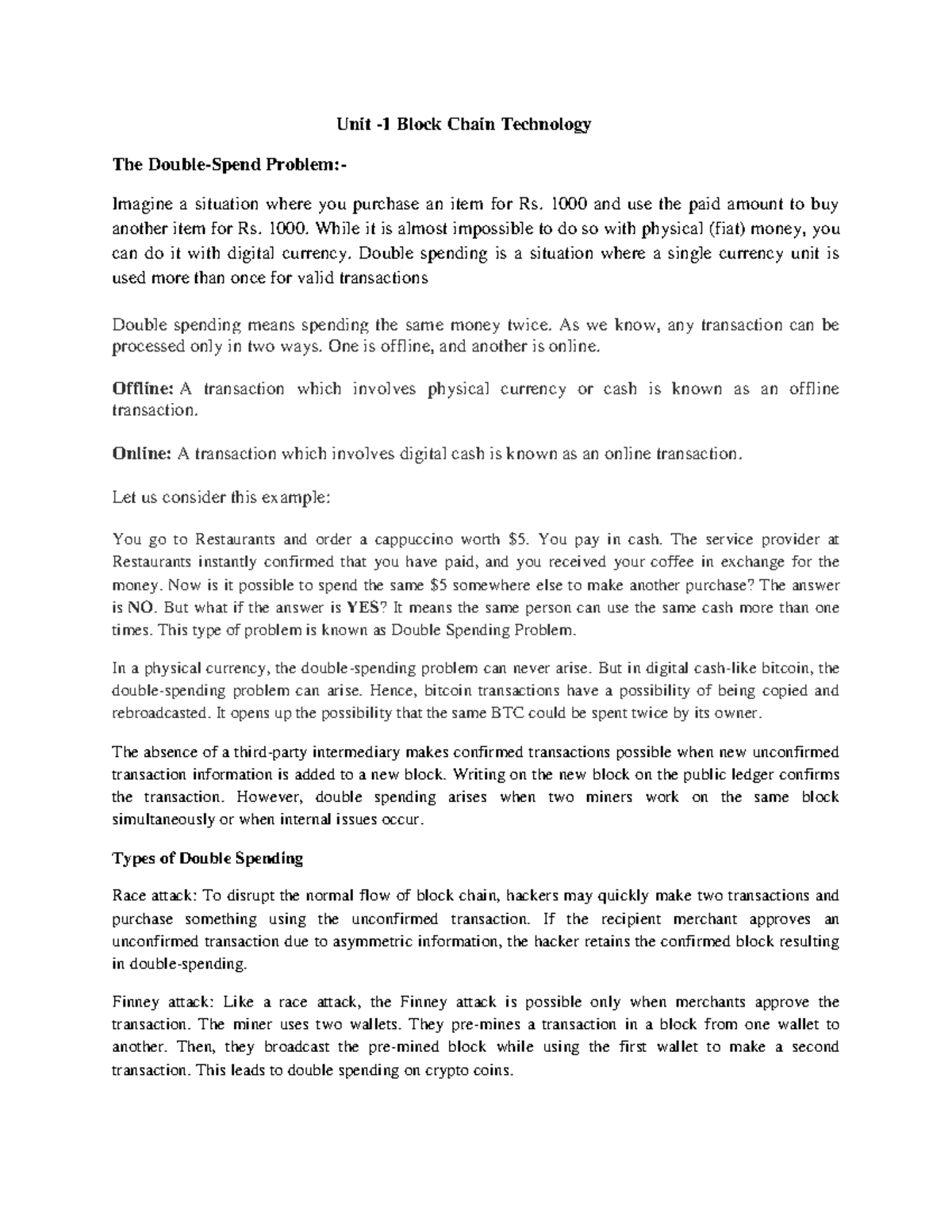 Unit 1 bct - blockchin - Unit -1 Block Chain Technology The Double ...