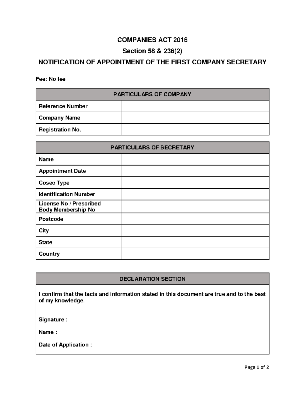 Section 58 236 Page 1 Of 2 COMPANIES ACT 2016 Section 58 236 2