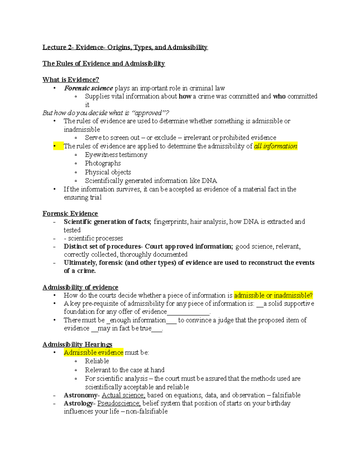Lecture 2- Evidence- Origins, Types, and Admissibility - Admissibility ...