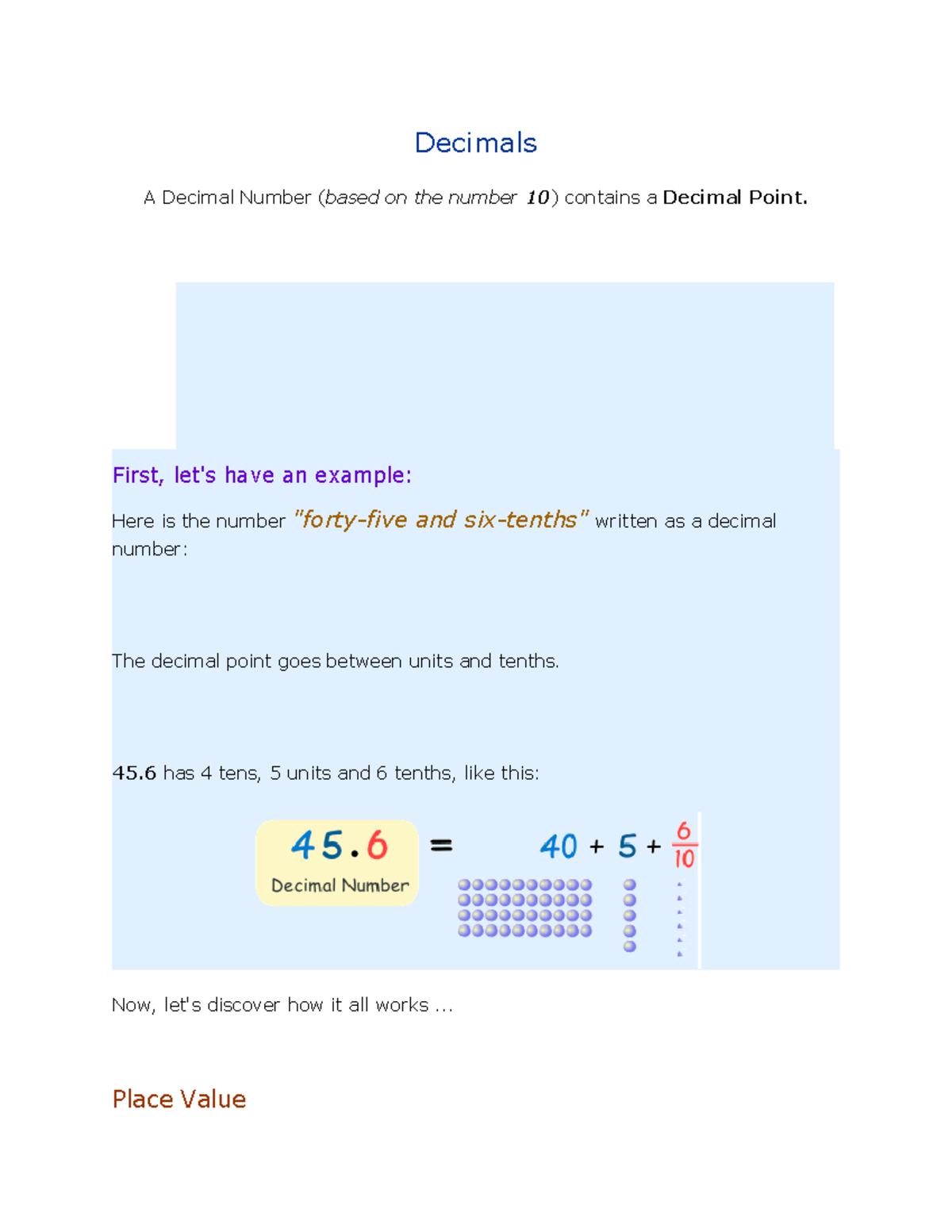 5. Decimals - Decimals A Decimal Number ( based on the number 10 ) contains a Decimal Point ...