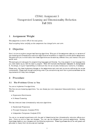 7641 Problem Set - CS7641 Problem Set Instructions This problem set is not a part of your final ...