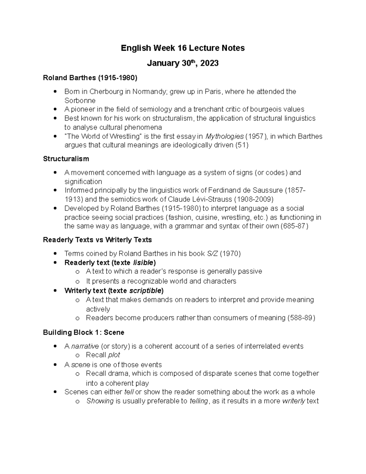 English Week 16 Lecture Notes - English Week 16 Lecture Notes January ...