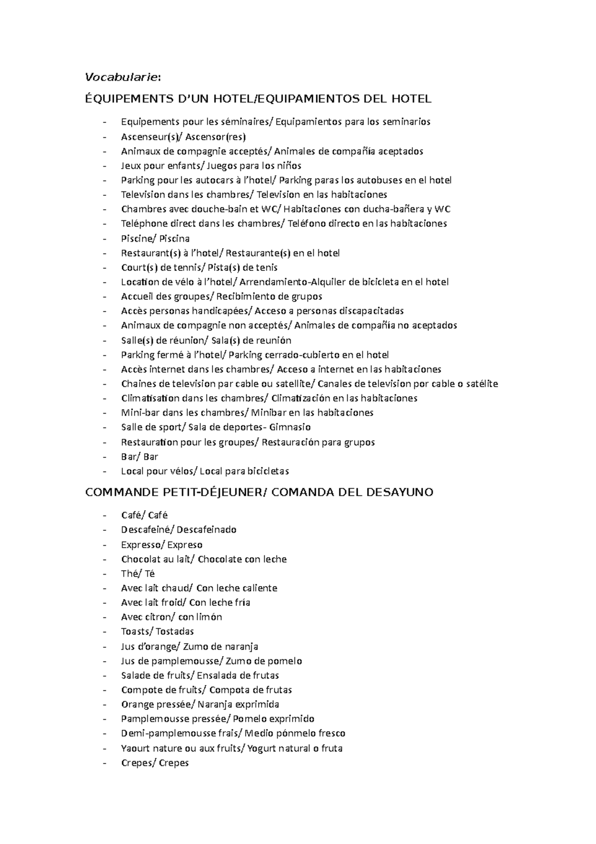 Vocabulario - Apuntes todos los temas - Vocabularie: ÉQUIPEMENTS D’UN ...