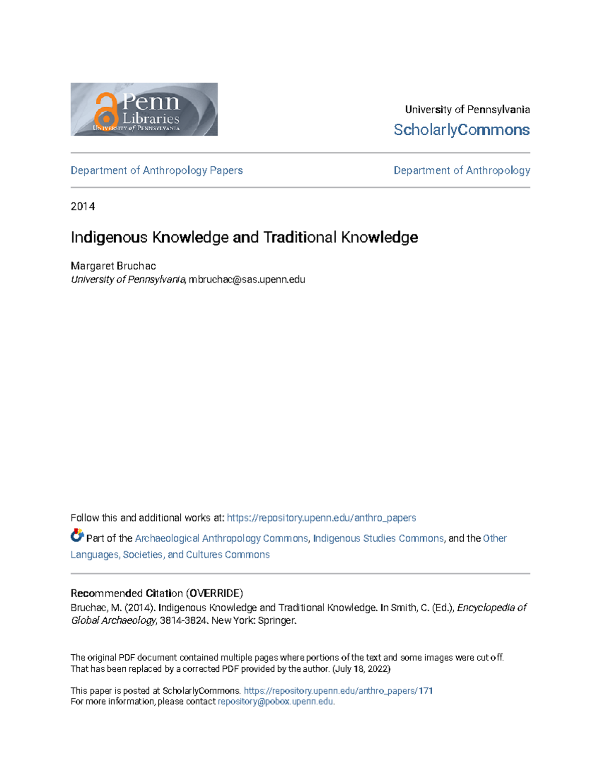 Indigenous Knowledge and Traditional Knowledge - University of ...