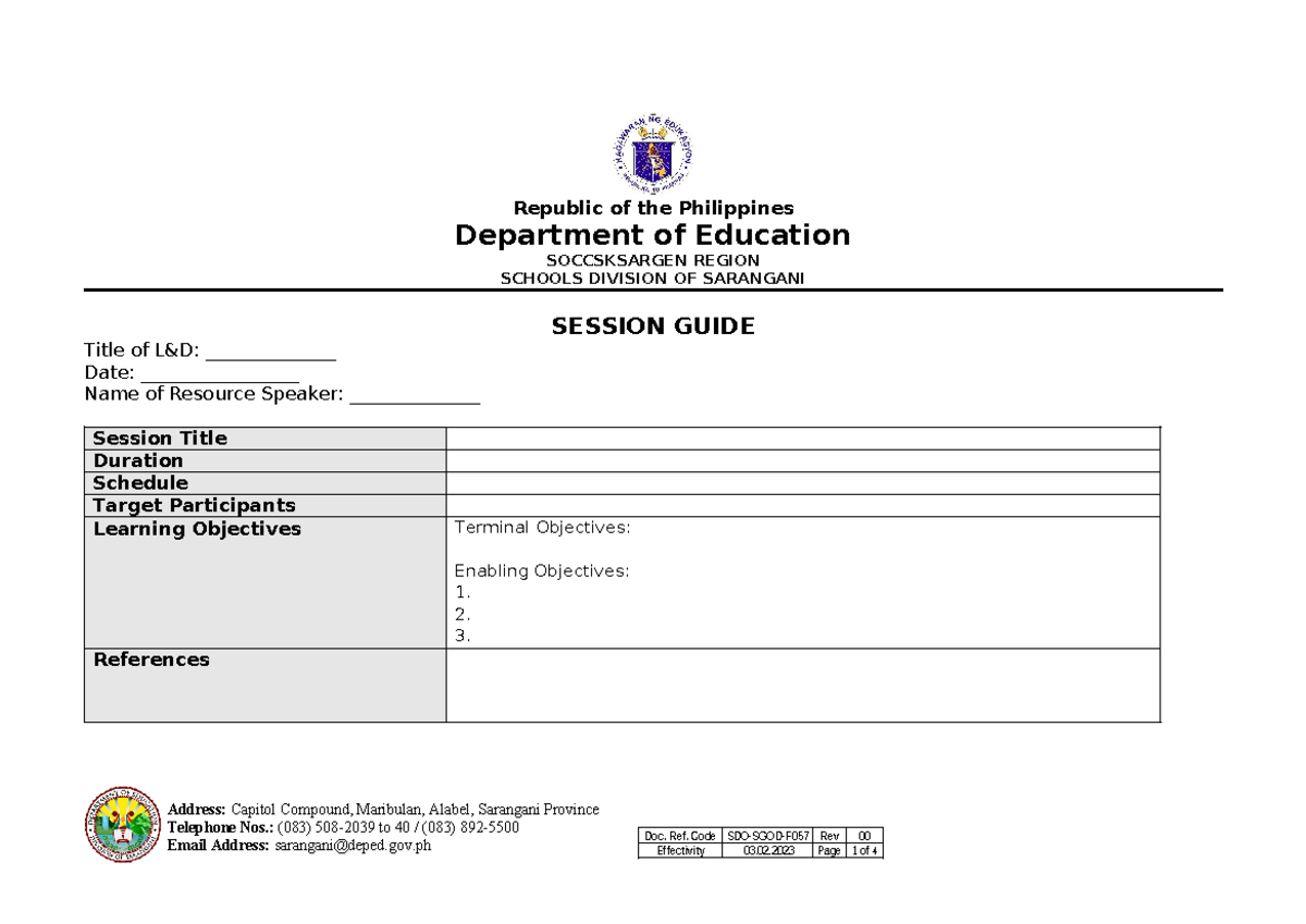 Session-Guide-Template - Doc. Ref. Code SDO-SGOD-F057 Rev 00 Address ...