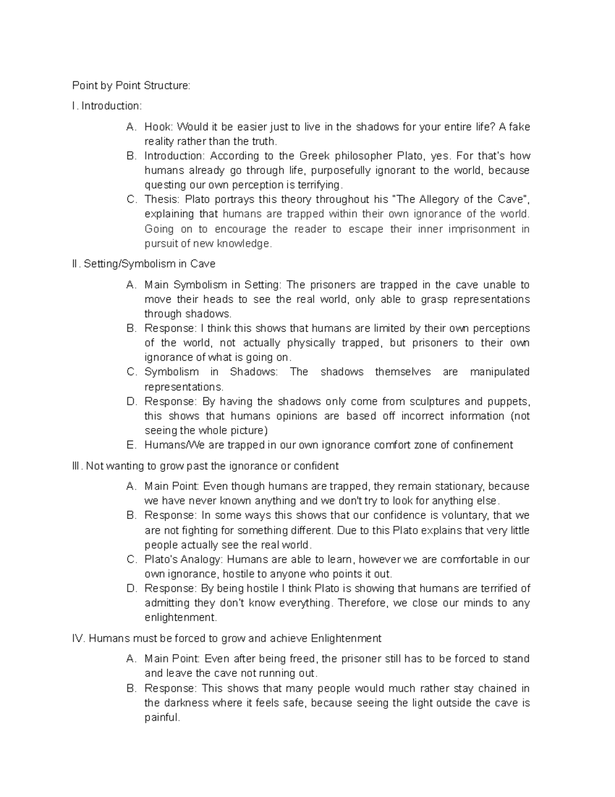 Plato Outline - Point by Point Structure: I. Introduction: A. Hook ...
