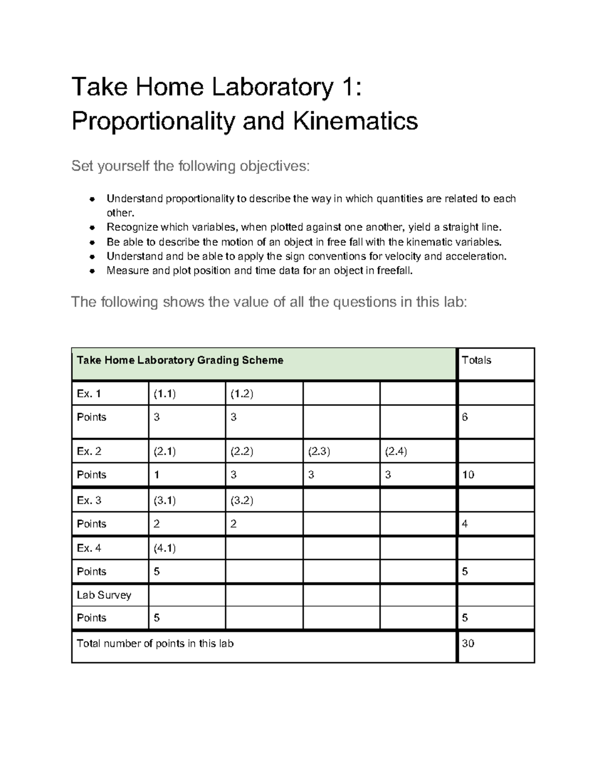 Take home lab W23 - lab - Take Home Laboratory 1: Proportionality and ...
