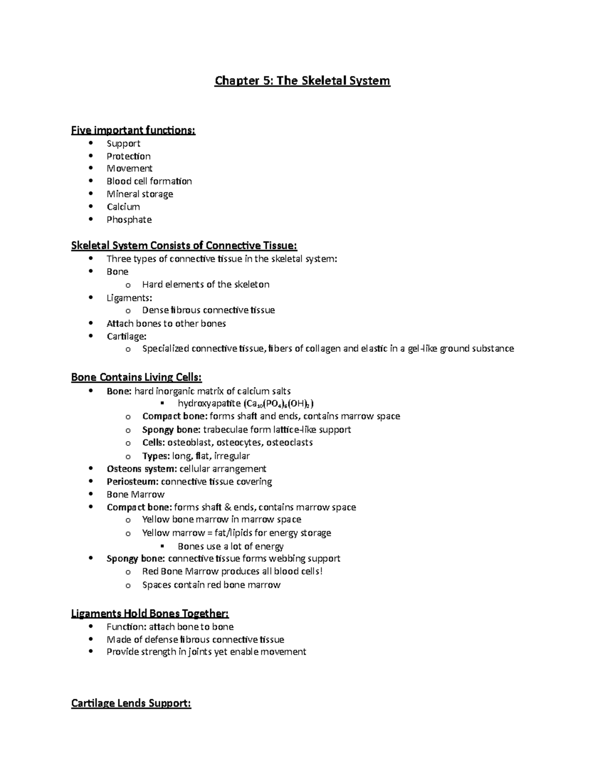 Chapter 5- The Skeletal System - Chapter 5: The Skeletal System Five ...