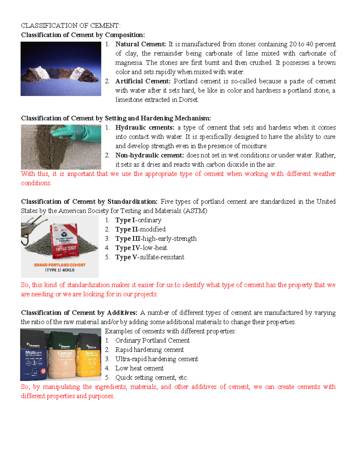 Classification OF Cement - CLASSIFICATION OF CEMENT: Classification of ...