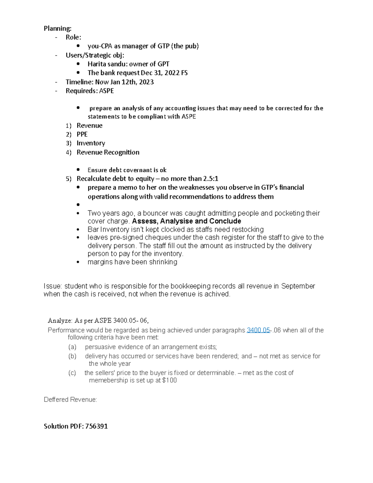 Planning - Structure for assessing FS issue/audit - Planning: - Role ...