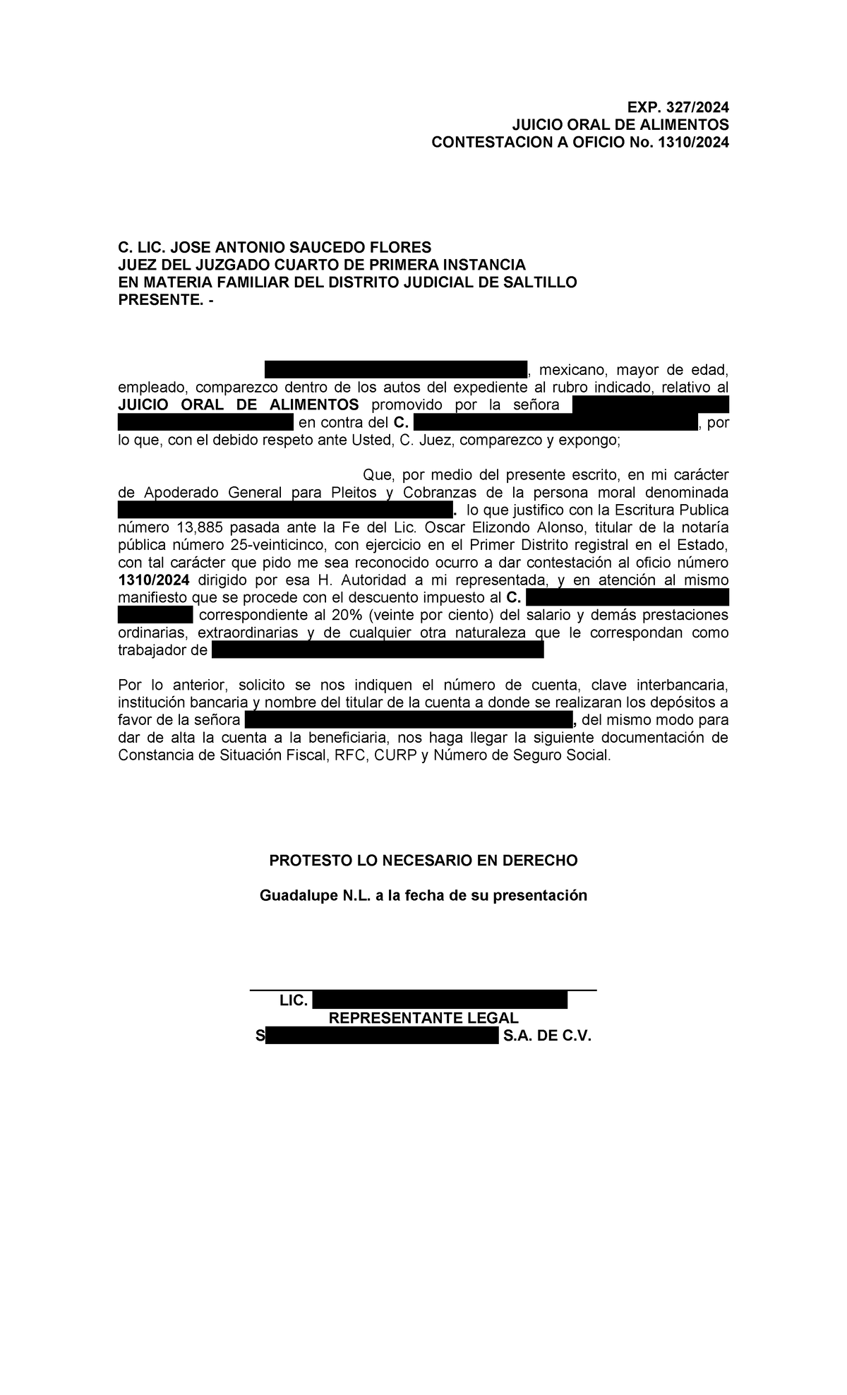 Contestacion de oficio ejemplo - EXP. 327/ JUICIO ORAL DE ALIMENTOS ...