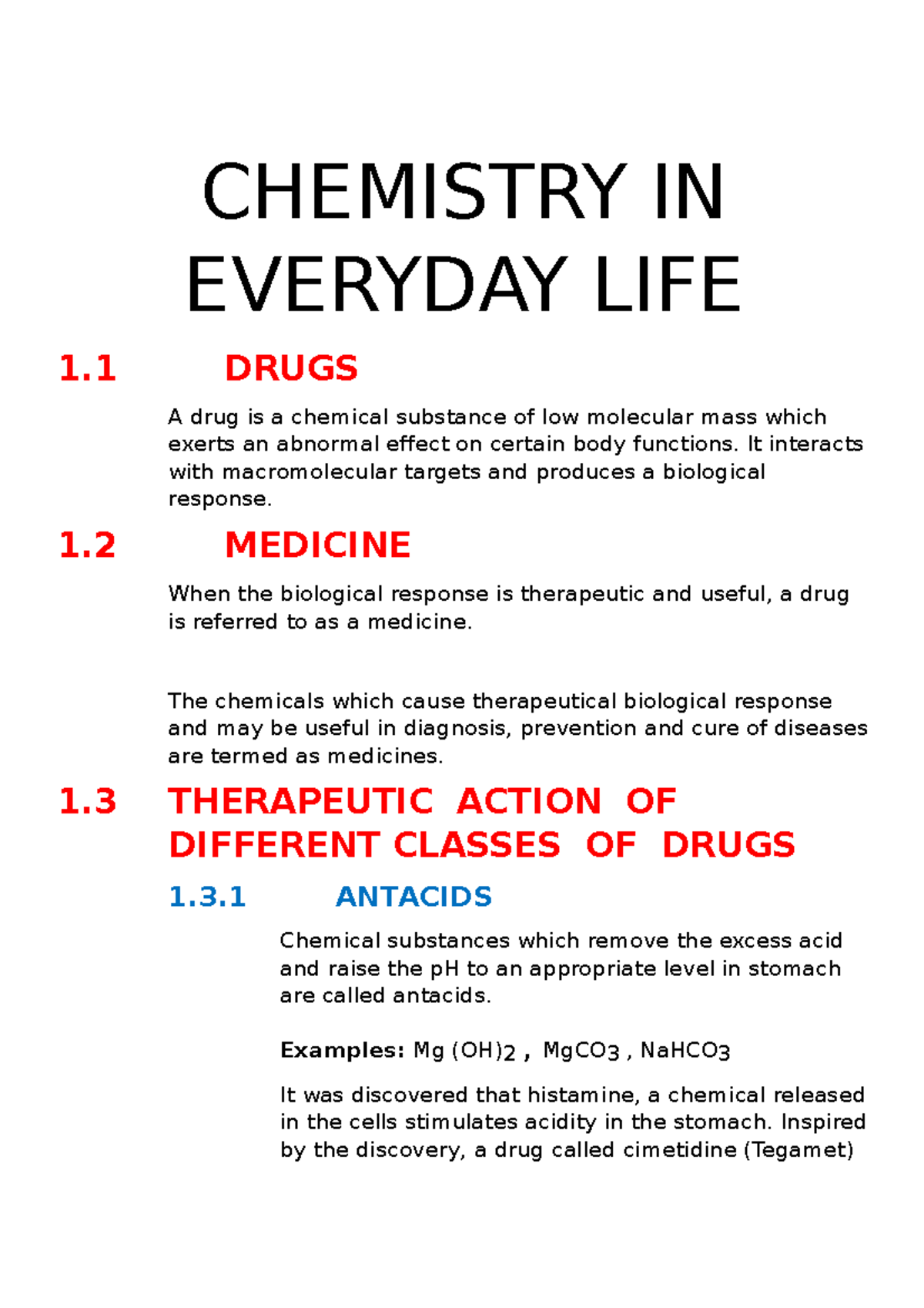 Chemistry in Everyday Life - CHEMISTRY IN EVERYDAY LIFE 1 DRUGS A drug ...