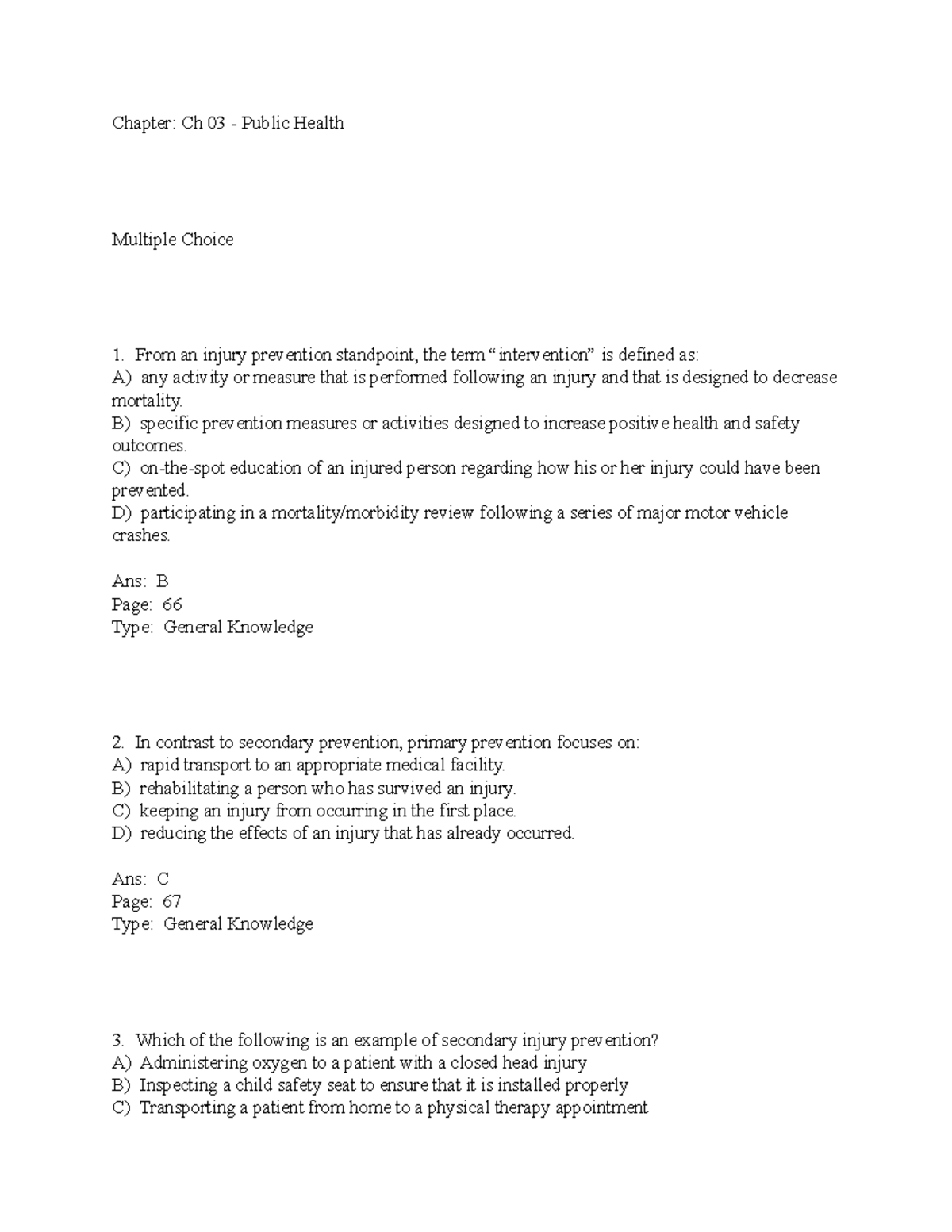 Ch 03 - Public Health - Chapter: Ch 03 - Public Health Multiple Choice ...