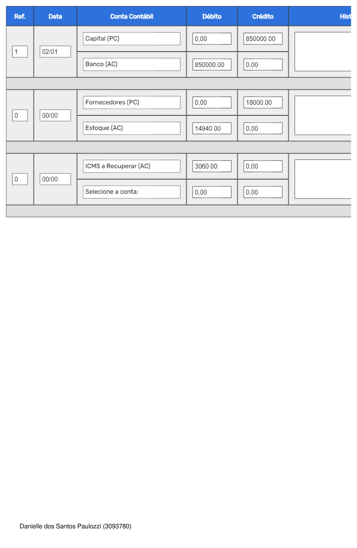 Livro diário - ........... - Estágio II: Prática Contábil - Danielle ...