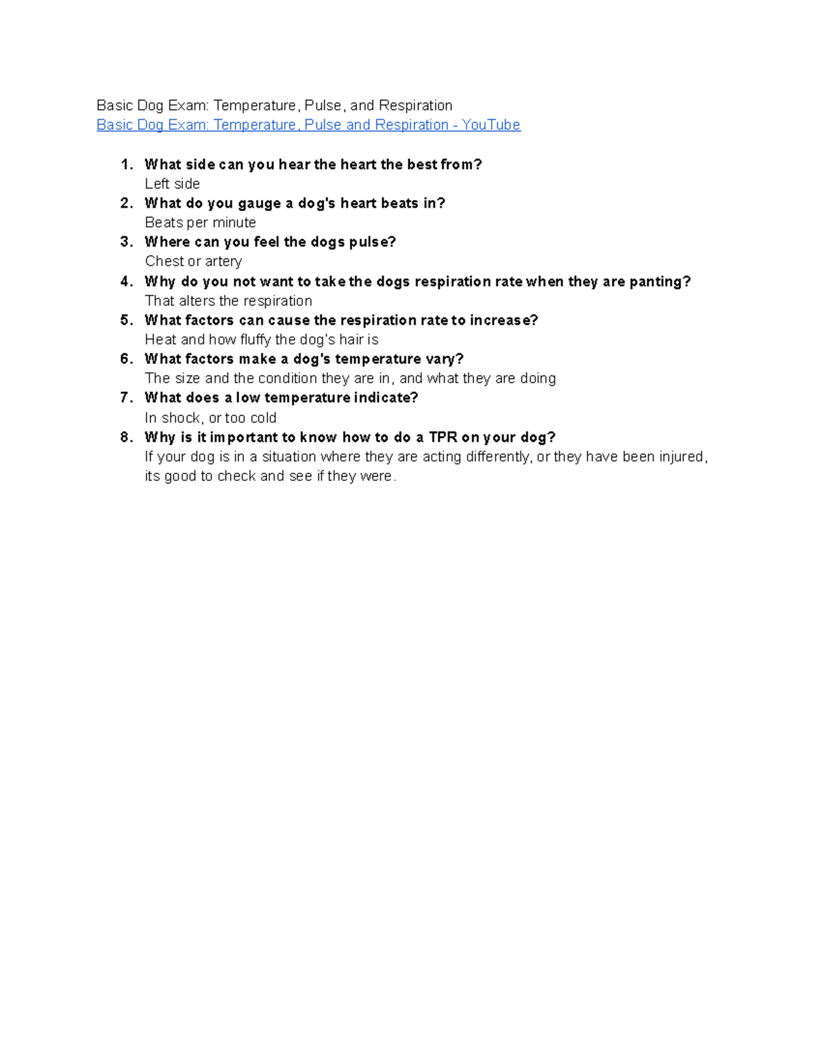 Basic Dog Exam Temperature, Pulse, and Respiration - Studocu
