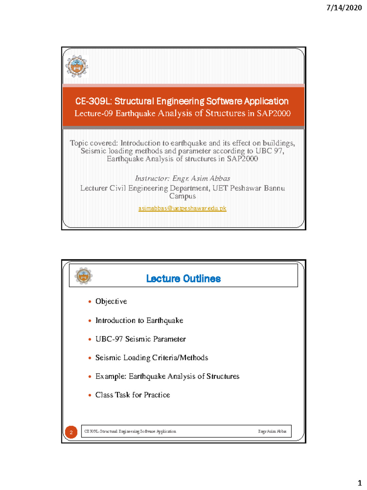L09-Earthquake Analysis of Structures in SAP2000 - ####### Topic ...