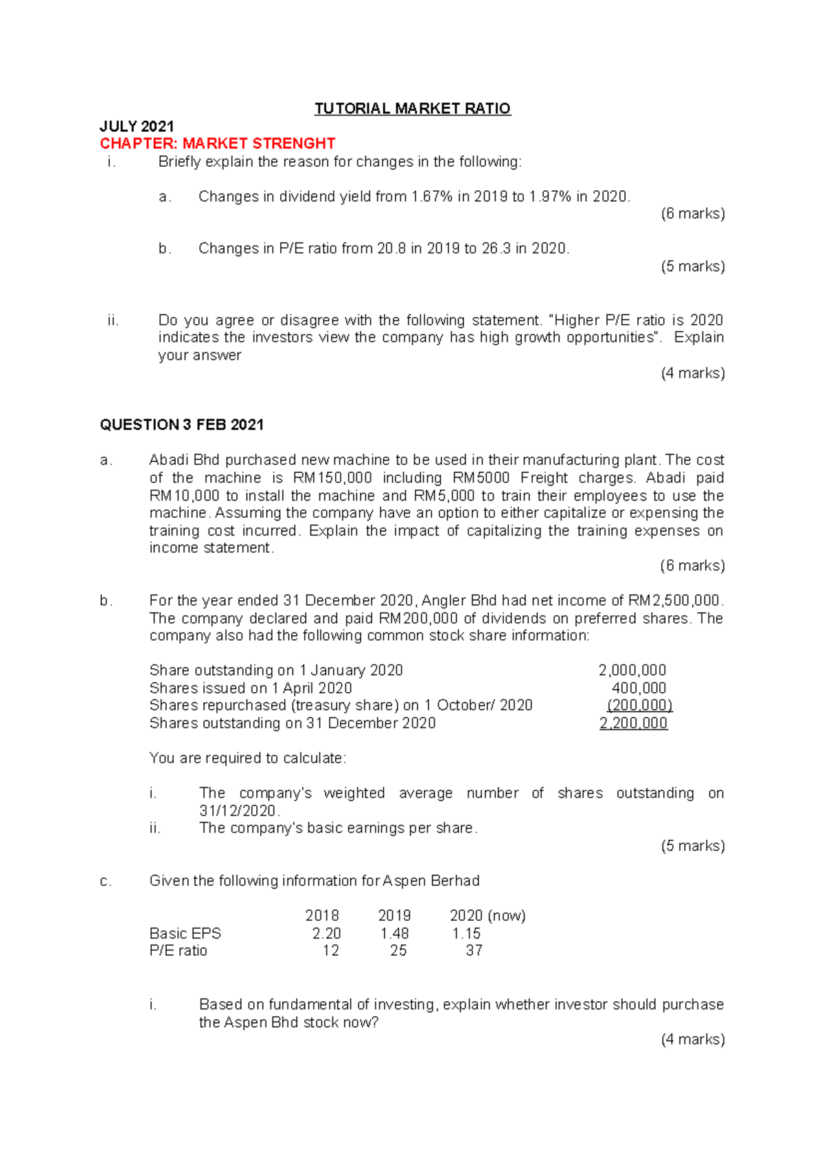 Tutorial Market RATIO CHAPTER LAST ACC QUESTION_JAN2022 - TUTORIAL ...