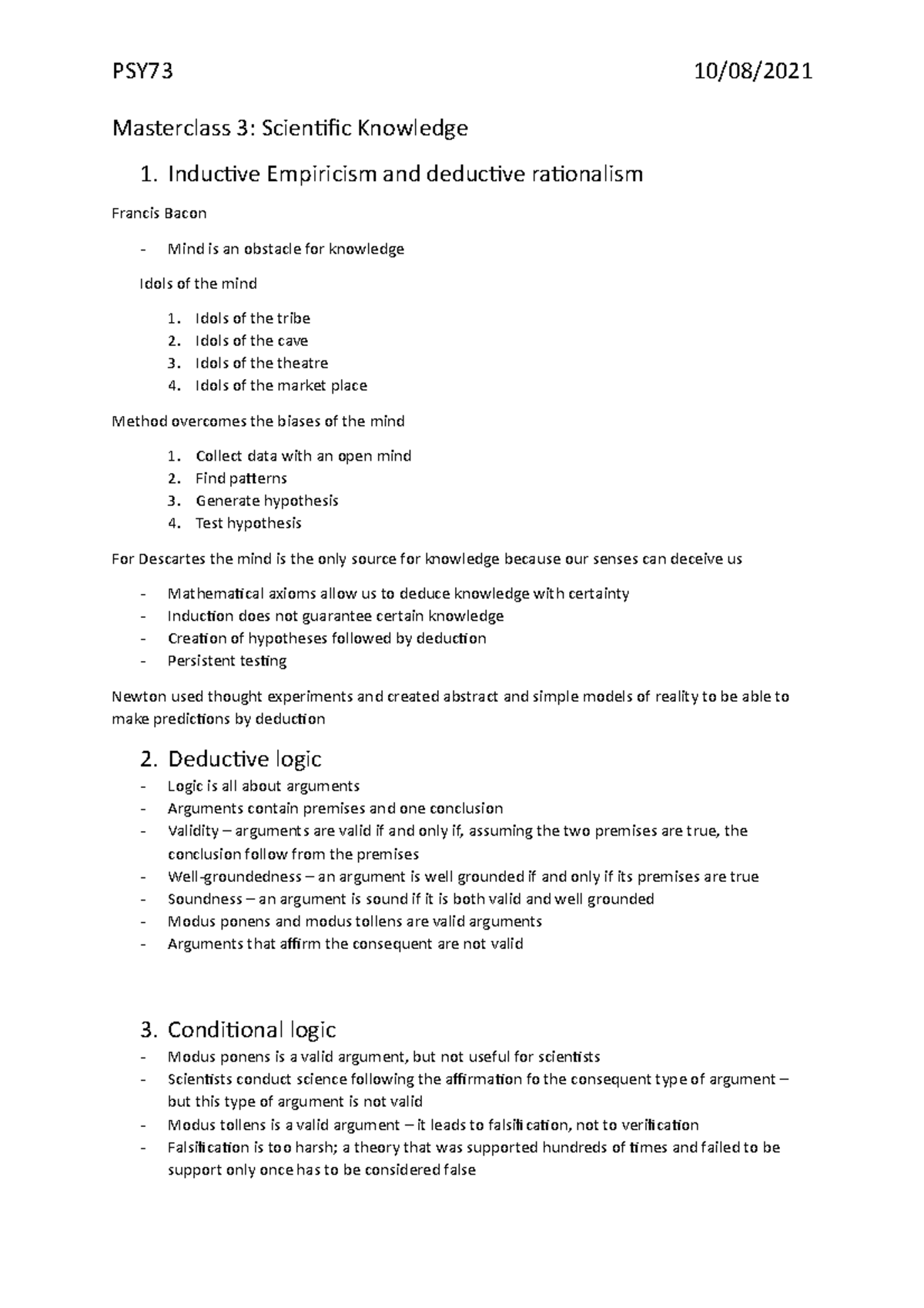 Masterclass 3 PSY173 - NOTES LECTURE 3 - PSY73 10/08/ Masterclass 3 ...