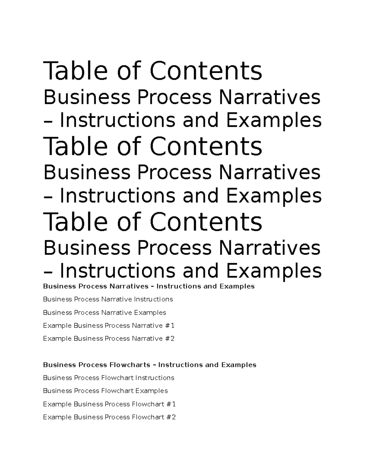 Instruction for Narratives and Flowcharts - Table of Contents Business ...