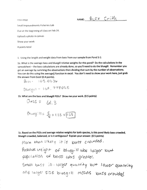 Fish grading assignment - FISH 4100 Introduction to Fisheries NAME