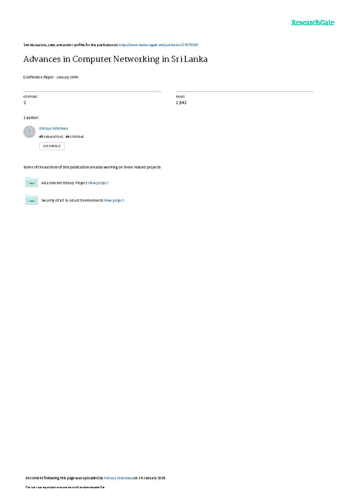 Advancesin Computer Networkingin Sri Lanka- Ieeslcentre 1994 - See ...