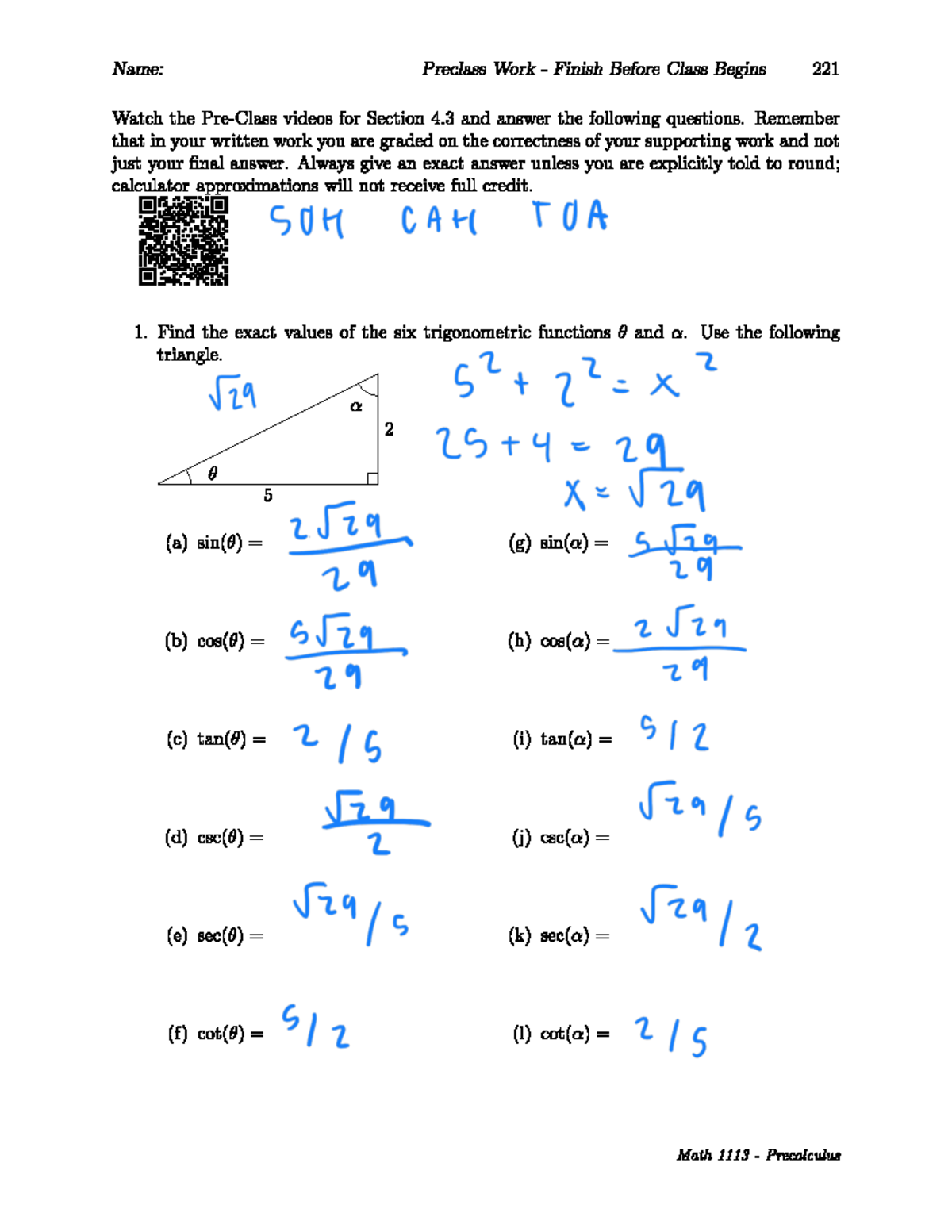 4.3 Pre-class Work - Pre class - MATH 1113E - Studocu