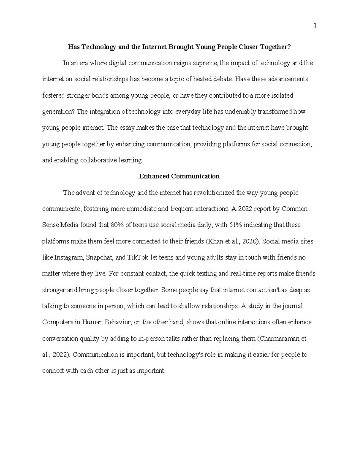 Argumentative Essay - academic work - Has Technology and the Internet ...