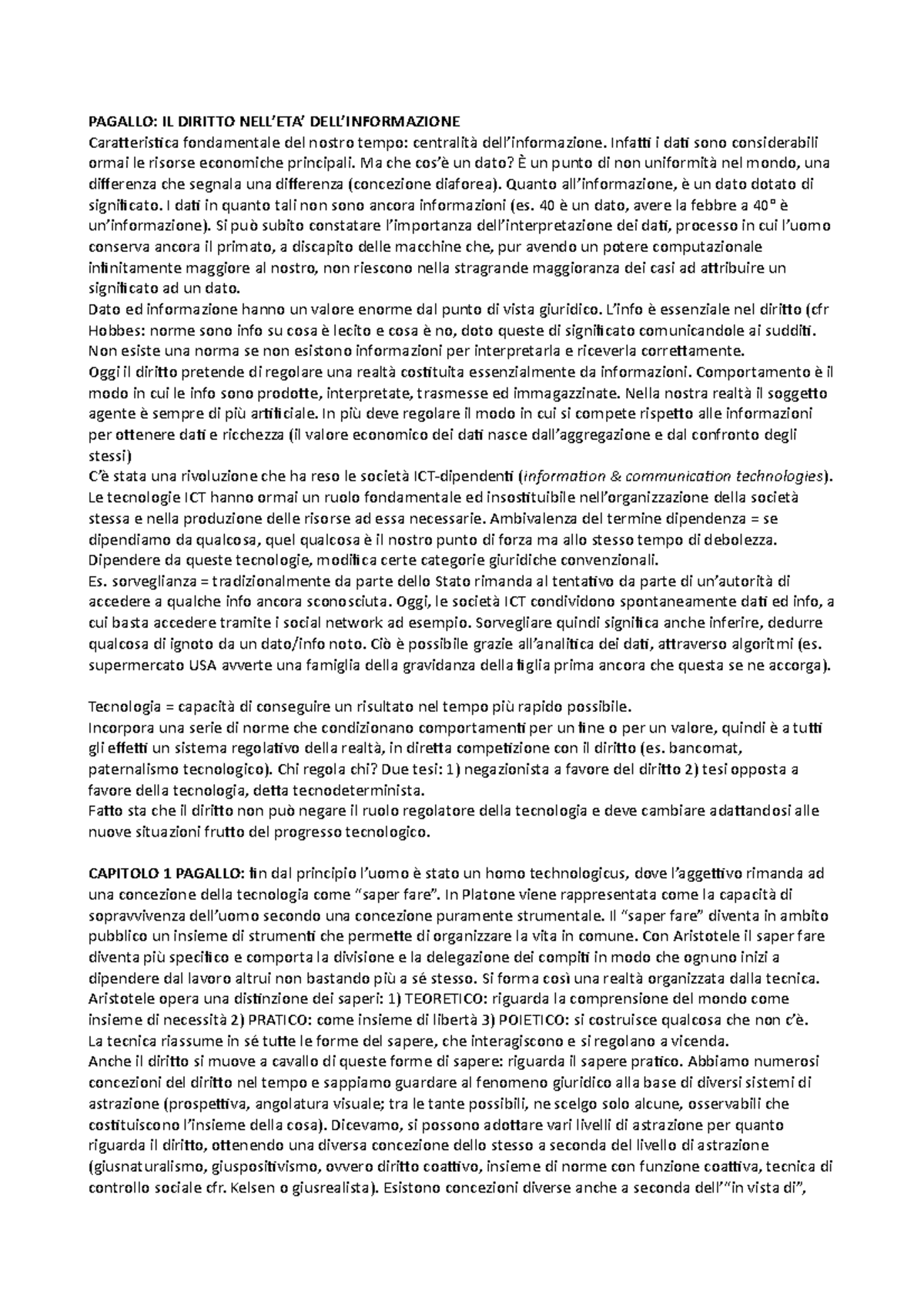 Riassunto de "Il diritto nell'età dell'infromazione" Ugo Pagallo ...